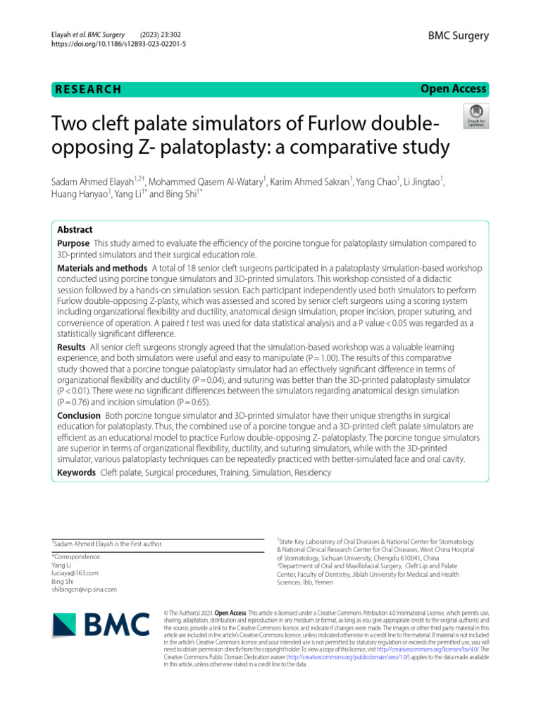 Two Cleft Palate Simulators of Furlow Double - Opposing Z ...