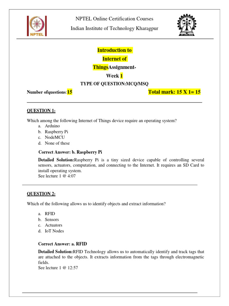 Assignment-1 Solution | PDF | Internet Of Things | Computer Network