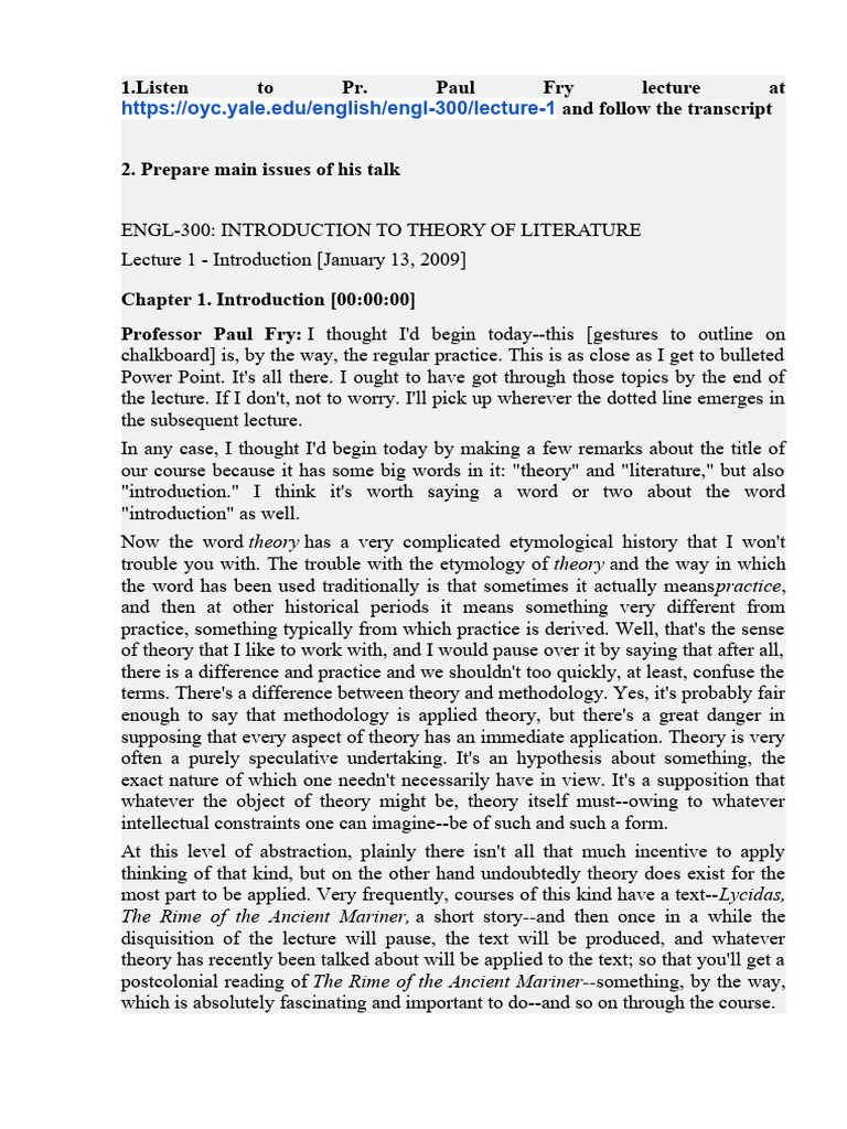 Paul Fry Yale | PDF | Idea | Theory