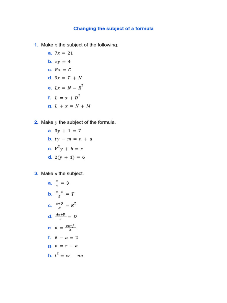 Changing the Subject of Formulas | PDF
