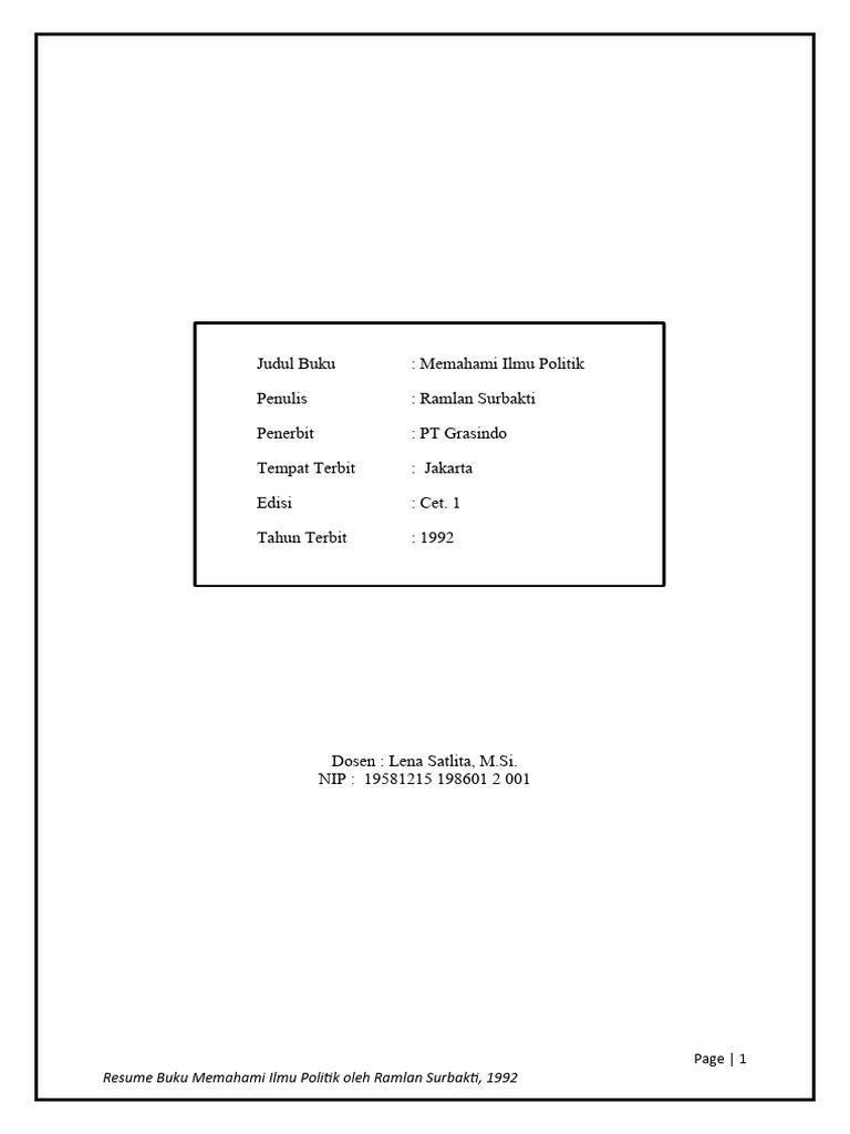 Resume - Memahami - Ilmu - Politik - Oleh - Ramlan Subakti | PDF