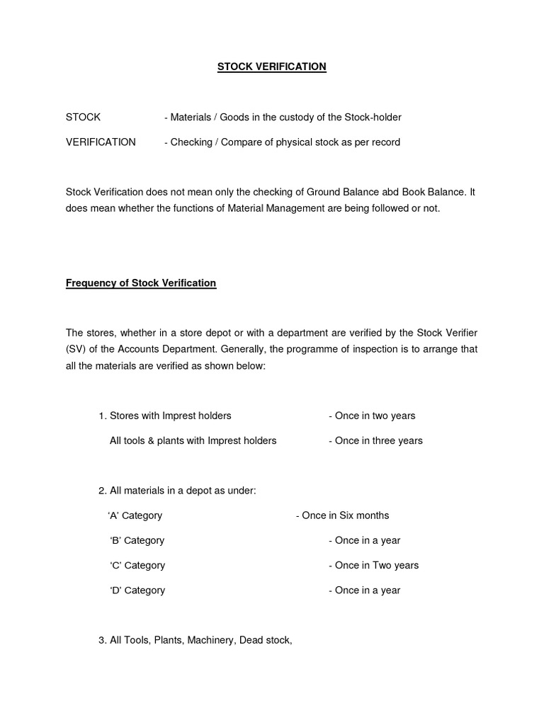 Stock Verification - 1 | PDF | Finance & Money Management