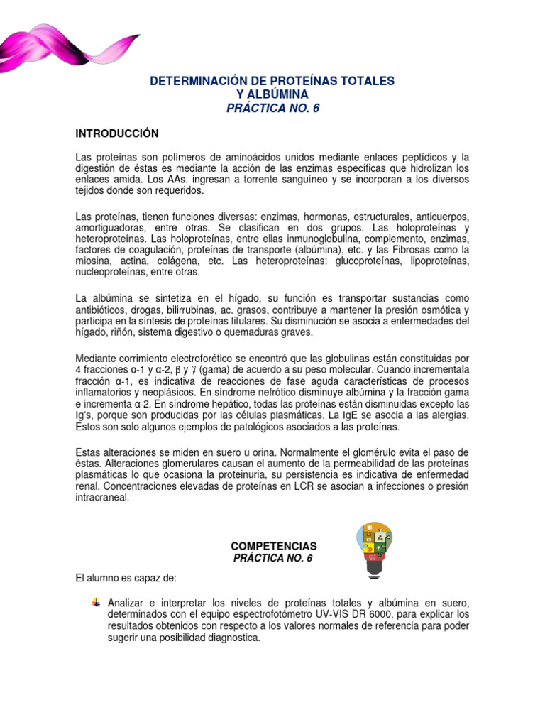 Practica #6 Determinacion de Proteinas Totales y Albumina | PDF ...