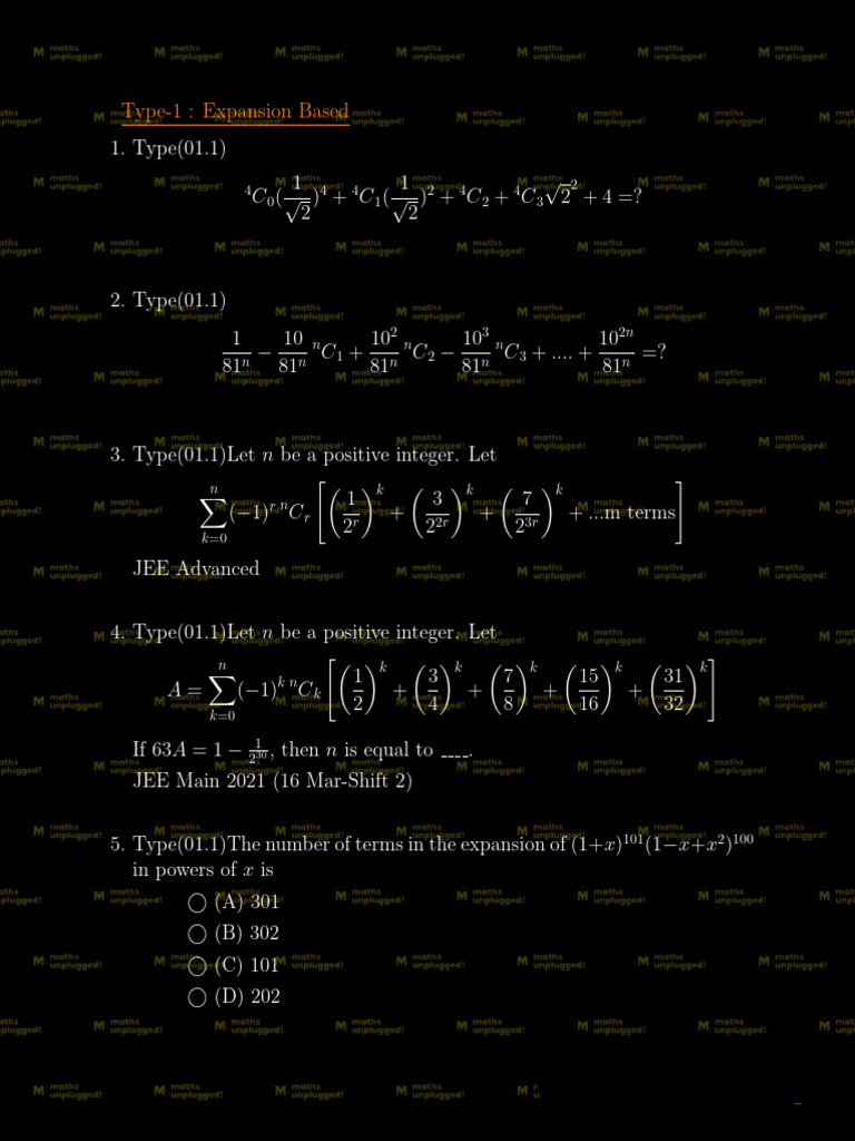 Ep 8 B Binomial Theorem Questions Pdf Elementary Mathematics