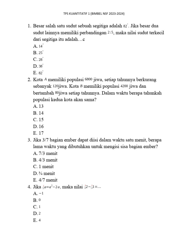 Quiz Matematika TPS Kuantitatif 1 | PDF
