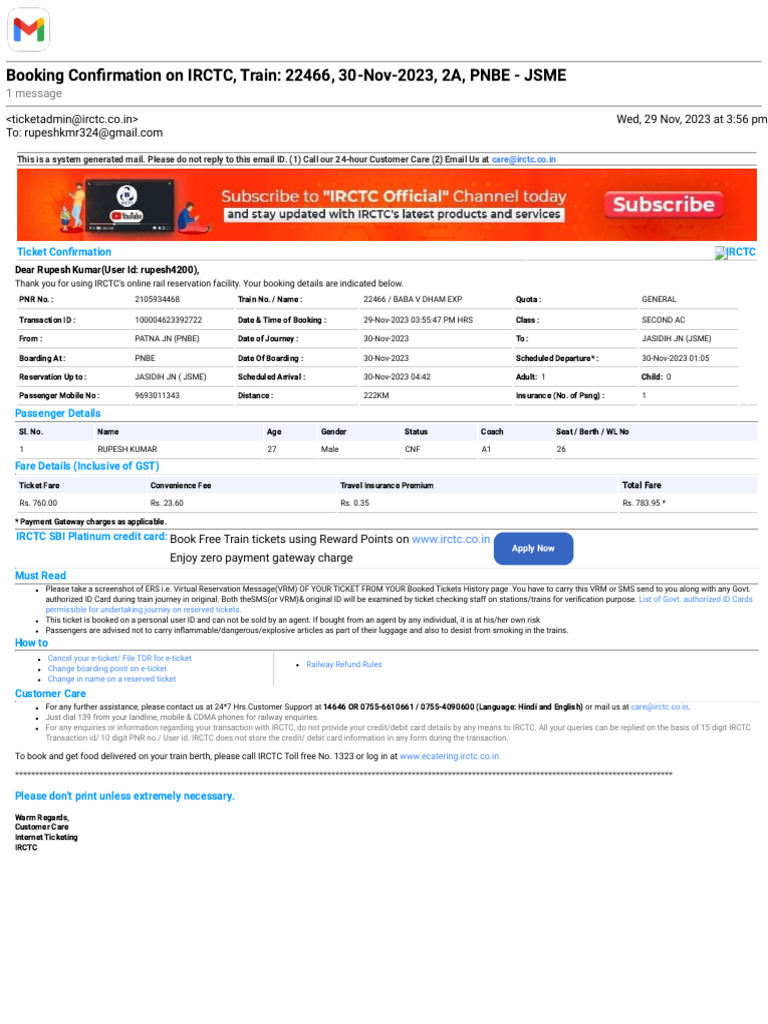 Irctc Booking