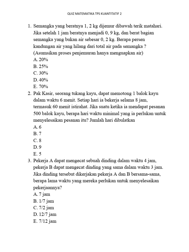 Quiz Matematika TPS Kuantitatif 2 | PDF