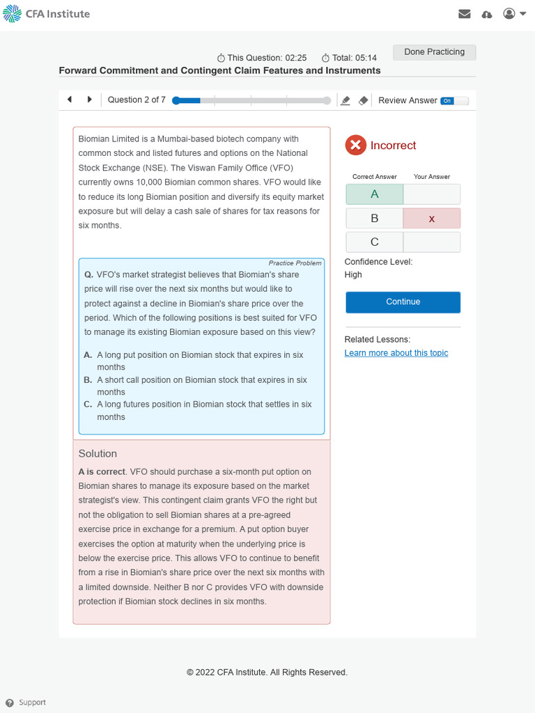 Practice CFA Institute 7 | PDF | Put Option | Option (Finance)