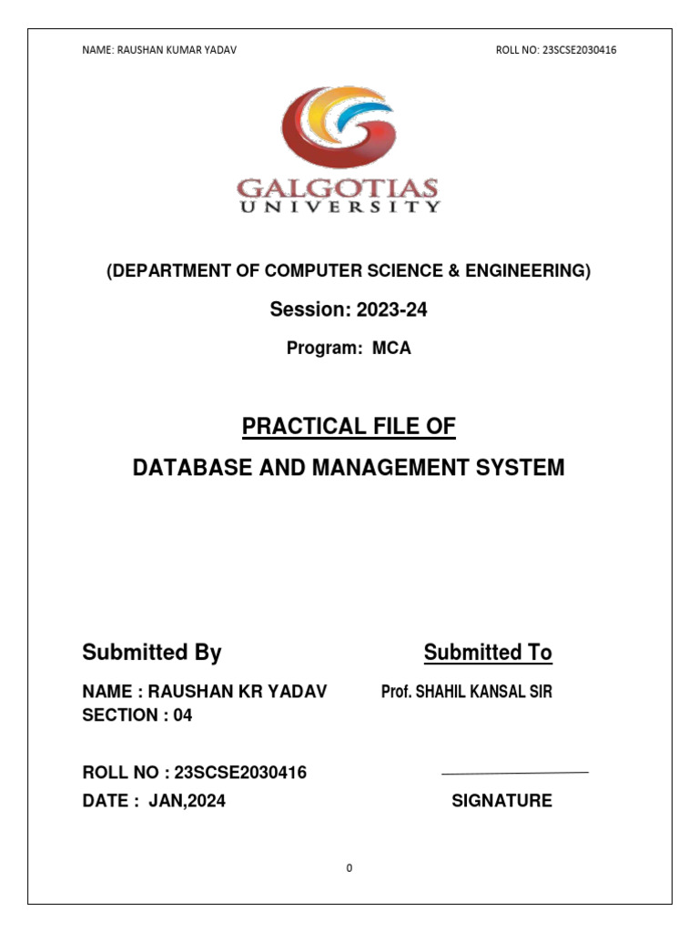 DBMS Lab File Raushan | PDF | Relational Database | Information Science