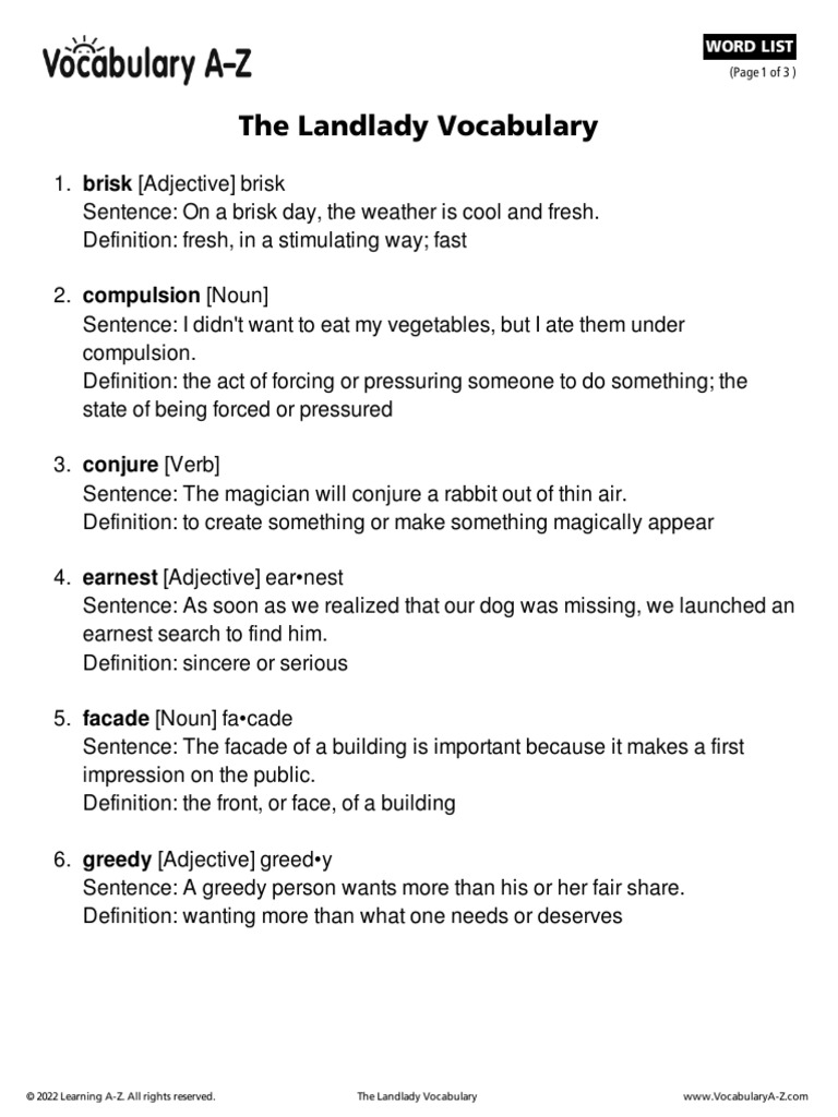 Landlady Vocabulary | PDF | Adjective | Linguistics