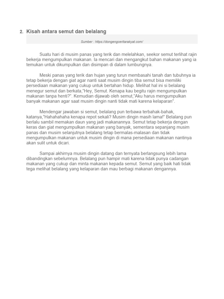 Kisah Antara Semut Dan Belalang | PDF