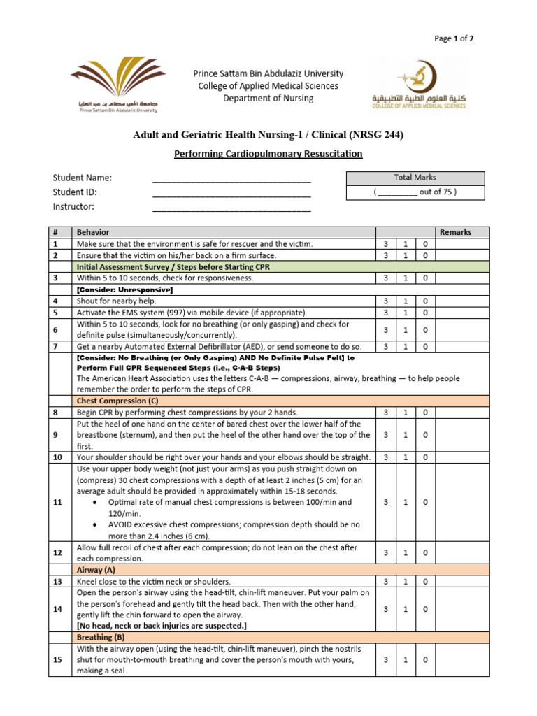 CPR Procedure and Assessment Guide | PDF | Cardiopulmonary ...