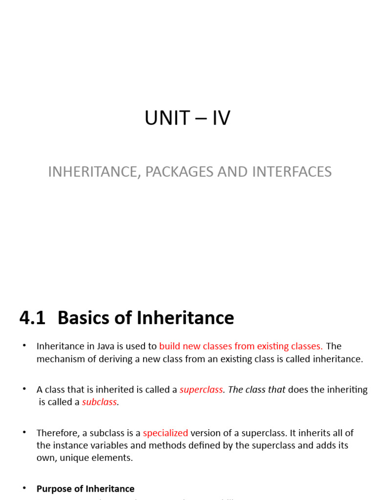 Unit 4 Pdf Inheritance Object Oriented Programming Method