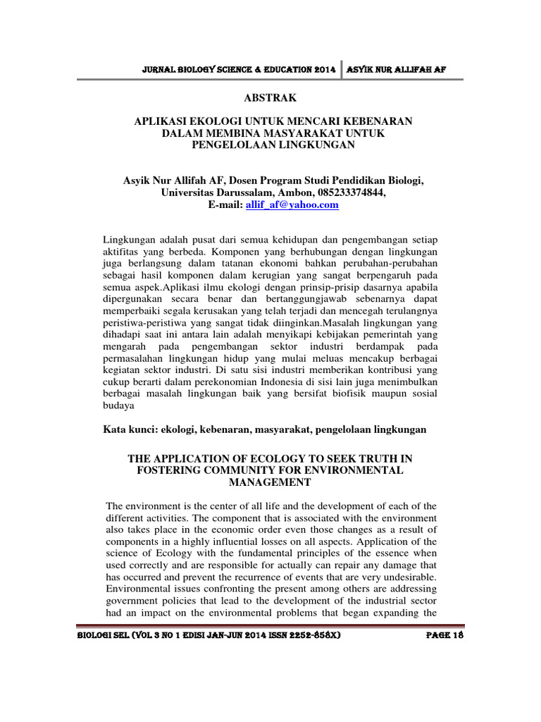 Jurnal Biology Science & Education 2014 ASYIK NUR ALLIFAH AF | PDF