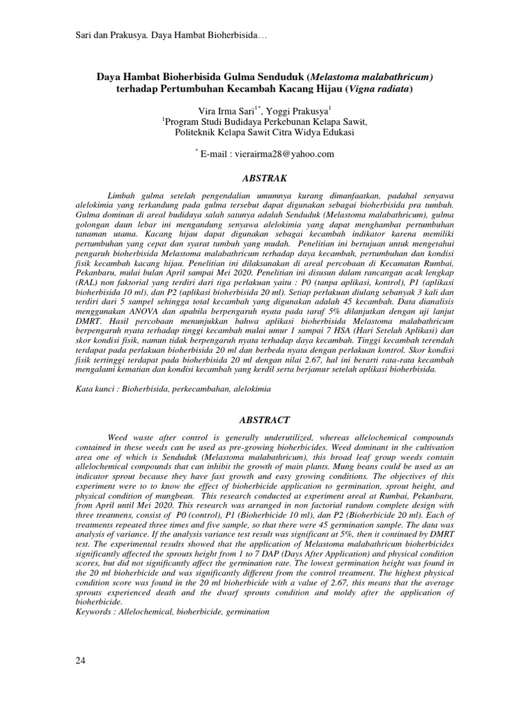 Daya Hambat Bioherbisida Senduduk | PDF