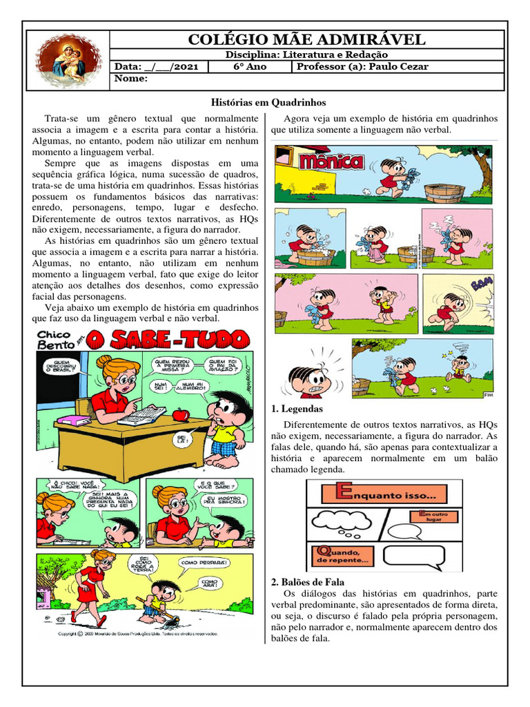 Atividade Historia em Quadrinhos 6o Ano | PDF