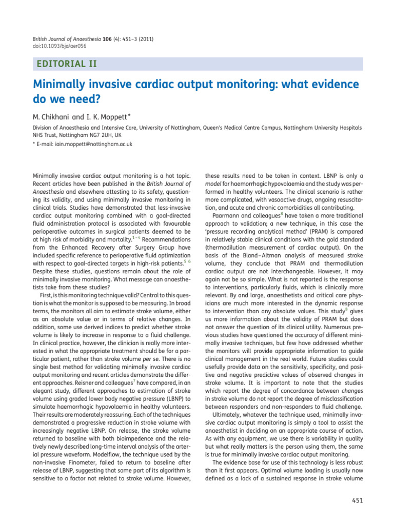 Minimally Invasive Cardiac Output Monitoring What | PDF | Stroke ...