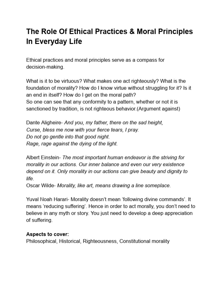 The Role of Ethical Practices & Moral Principles in Everyday Life | PDF ...
