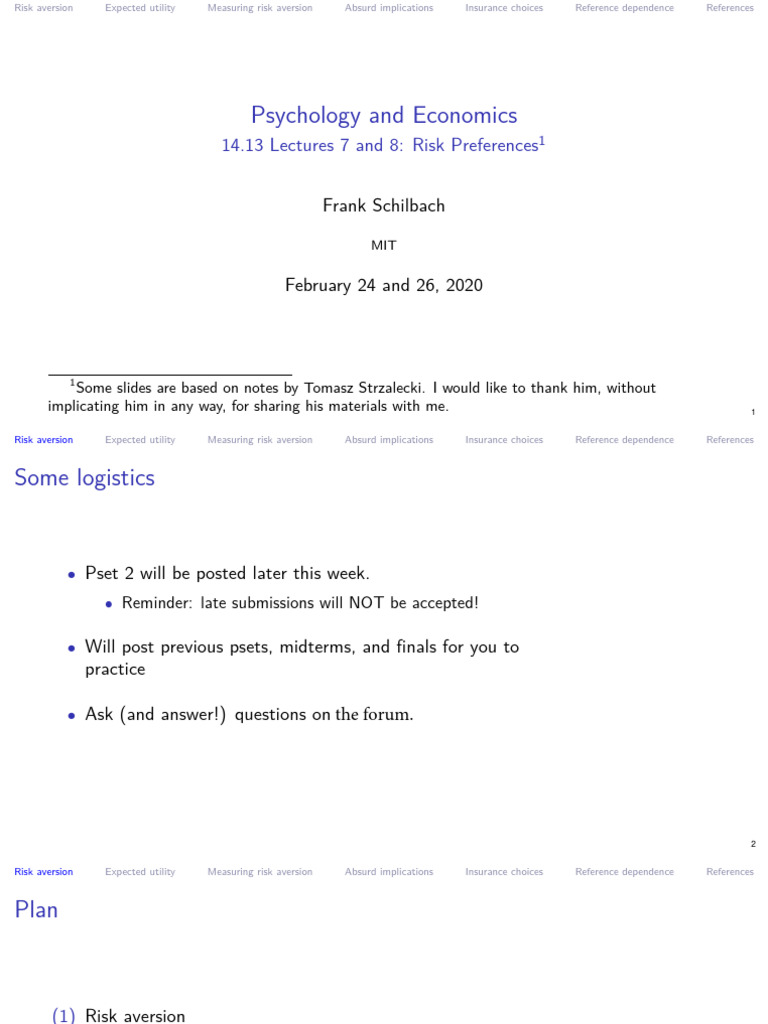 Lectures 7 and 8 Risk Preferences | PDF | Risk Aversion | Risk
