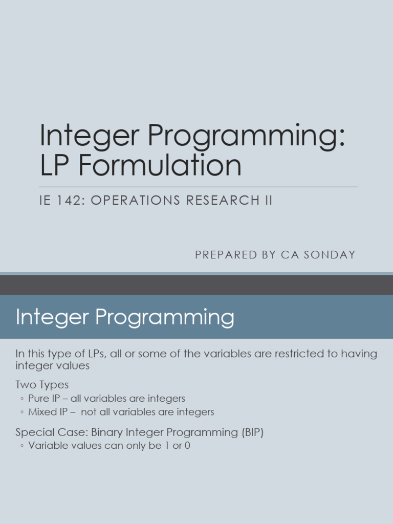 IE 142 Meeting 1 - Integer Programming | PDF | Theoretical Computer ... IE 142 Meeting 1 - Integer Programming | PDF | Theoretical Computer ...