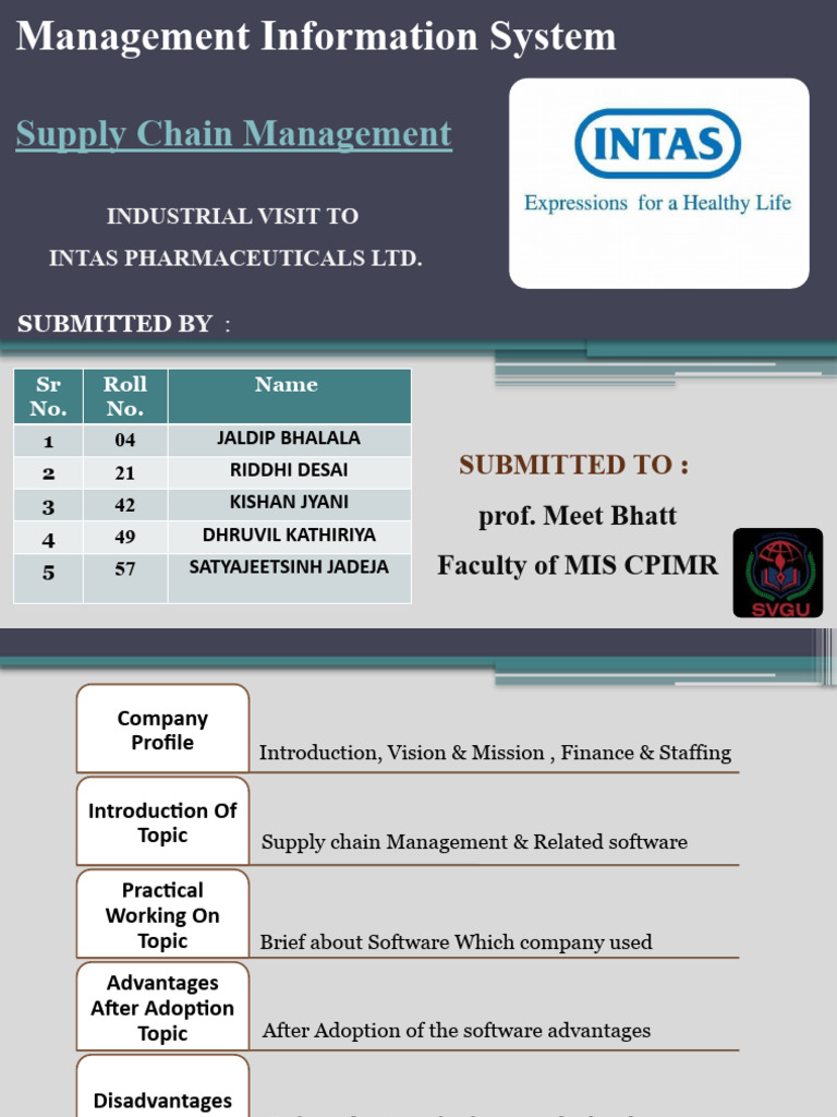 Mis PPT Intas Final | PDF | Supply Chain Management | Supply Chain