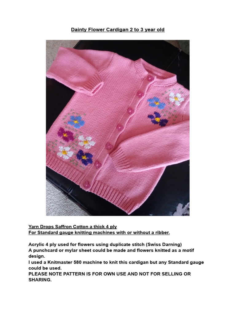 Dainty Flower Cardigan 2 To 3 Year Old 1 | PDF | Knitting | Decorative Arts