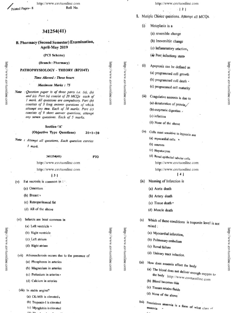 Bpharmacy 2 Sem 341254 Pathophysiology Theory May 2019 | PDF