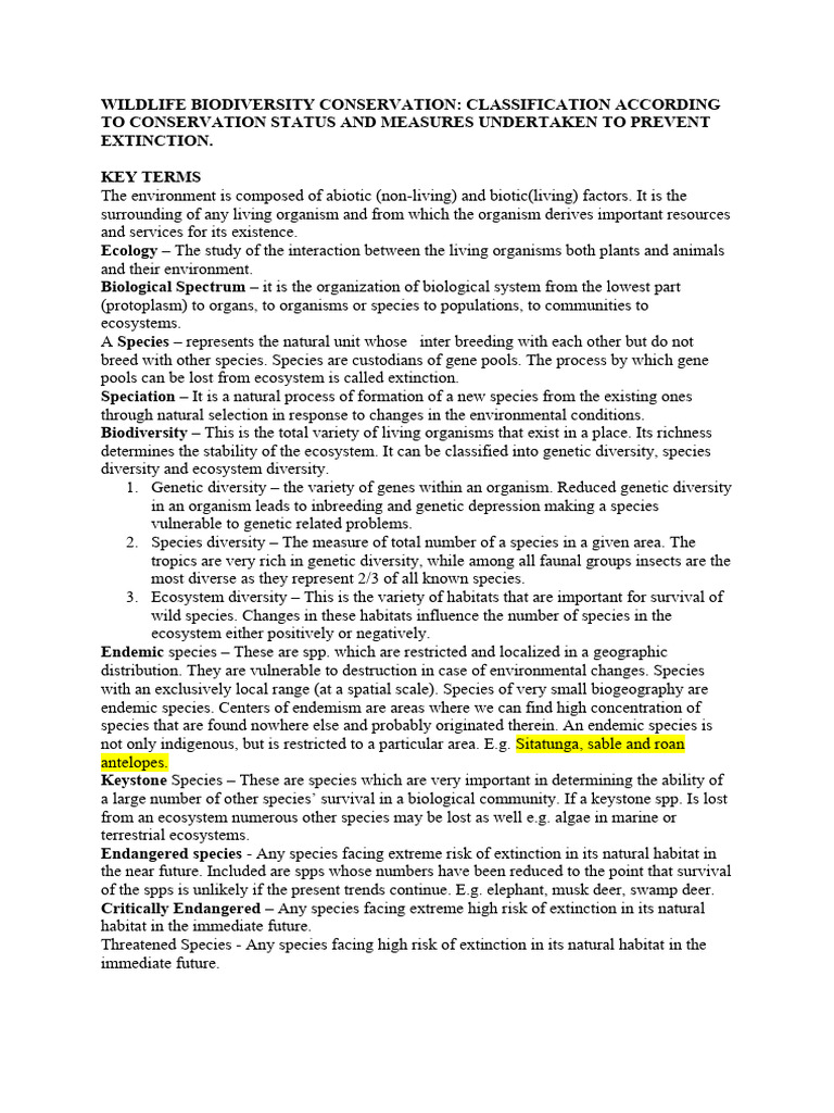 Wildlife Conservation Status and Measures | PDF | Biodiversity | Ecosystem