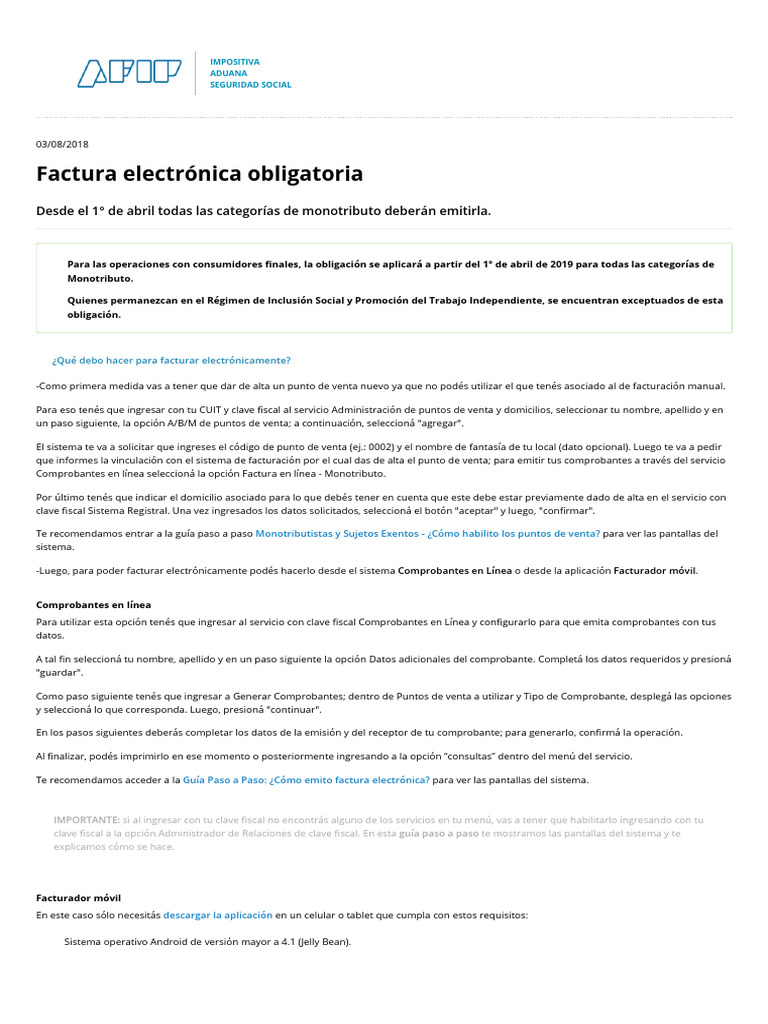 Facturación Electrónica para Monotributistas | PDF | Aplicación movil | Software