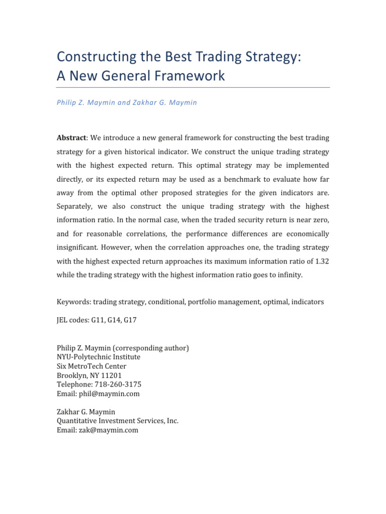 Constructing The Best Trading Strategy A New General Framework Author ...