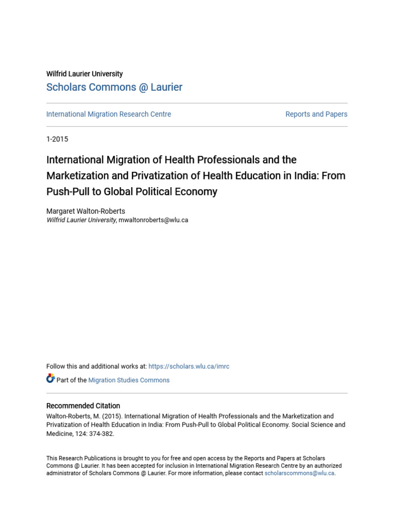 International Migration of Health Professionals and The Marketiza | PDF ...