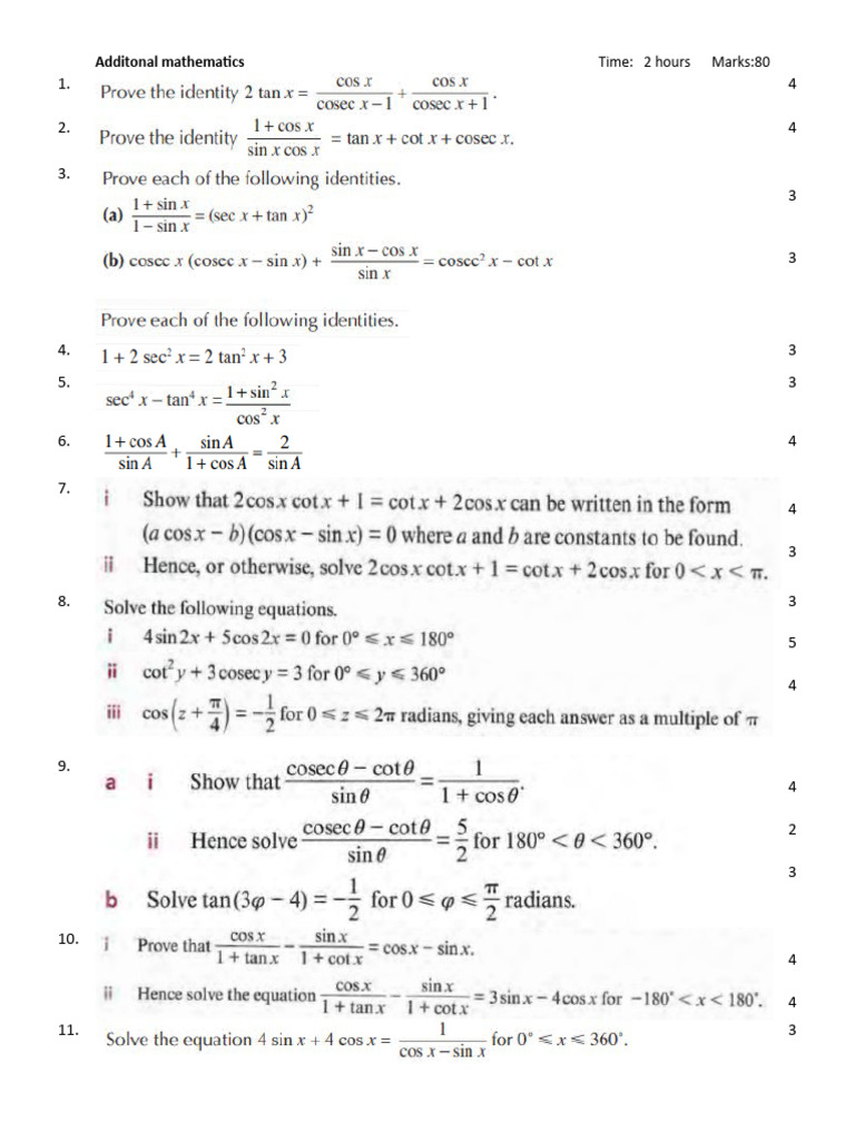 Additonal Mathematics Time: 2 Hours Marks:80 | PDF