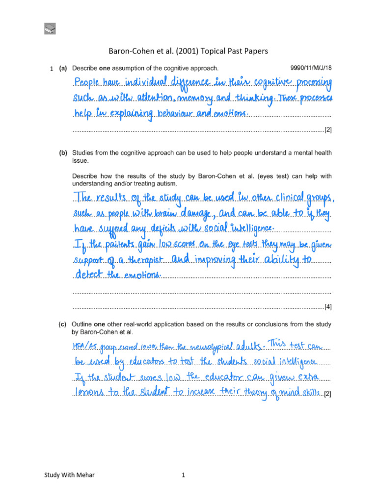 Baron Cohen Et Al. (2001) Topical Past Papers | PDF