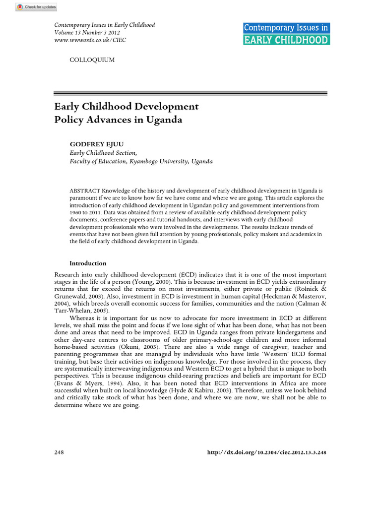 Ejuu 2012 Early Childhood Development Policy Advances in Uganda | PDF ...