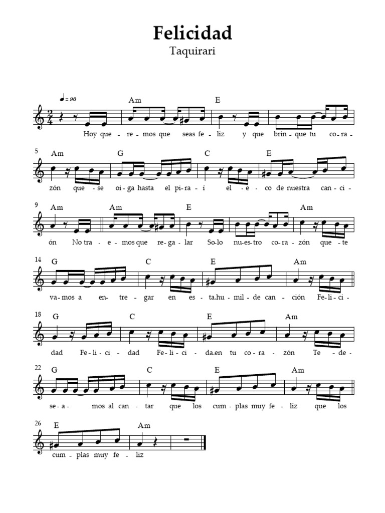 Notas de La Canción: Felicidad - Taquirari | PDF