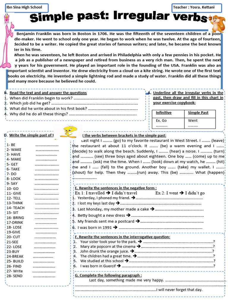 Simple Past 3 | PDF | Benjamin Franklin | Grammar