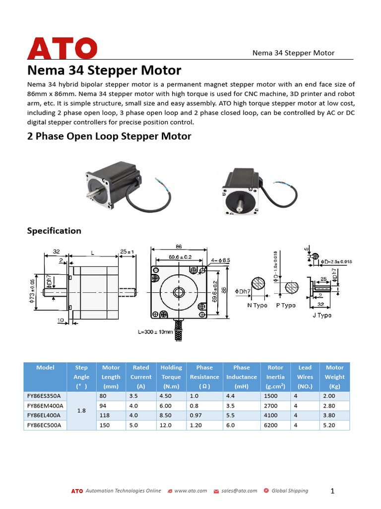 Nema 34 Stepper Motor Specs | PDF | Electric Motor | Physical Sciences