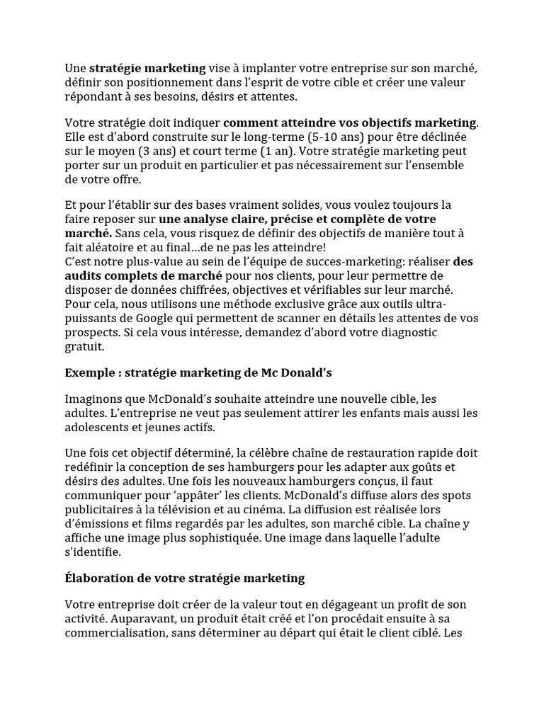 Élaboration d'une Stratégie Marketing Efficace | PDF ...