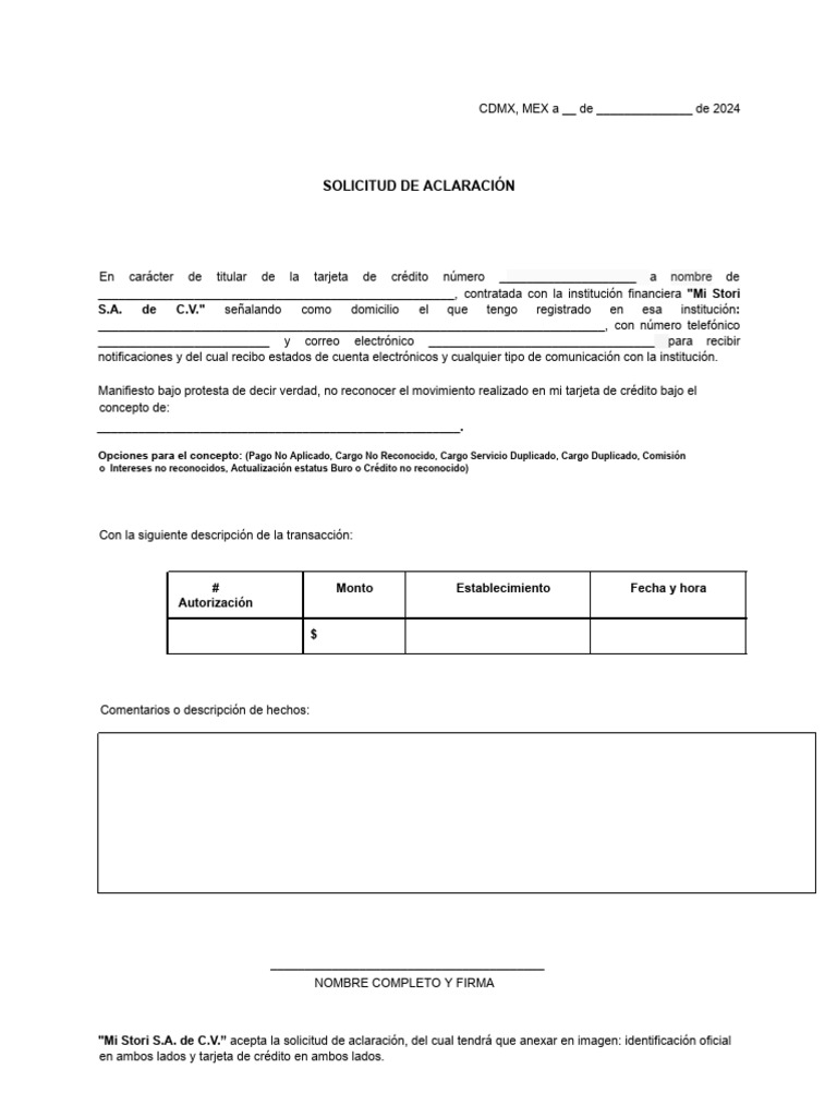 Formato de Carta Aclaracion 2024 | PDF