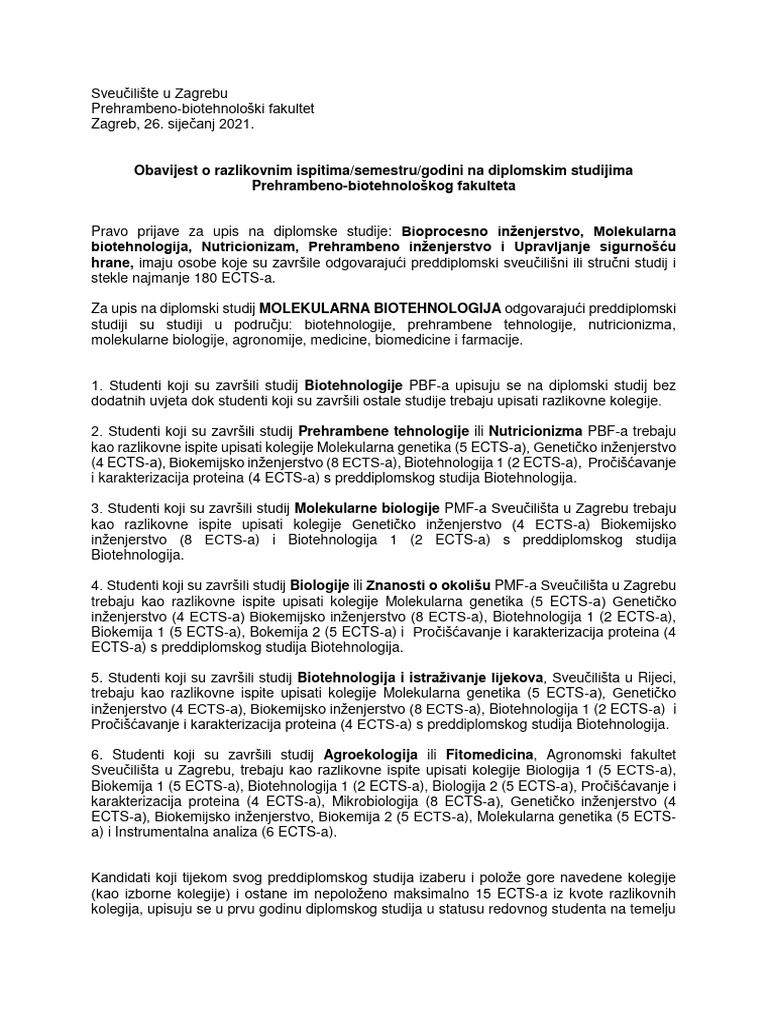 Razlikovni Ispiti 22-23 - Studij MB | PDF