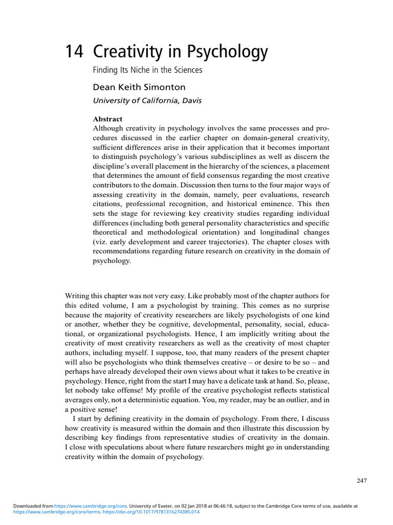 Creativity in Psychology Finding Its Niche in The Sciences | PDF ...