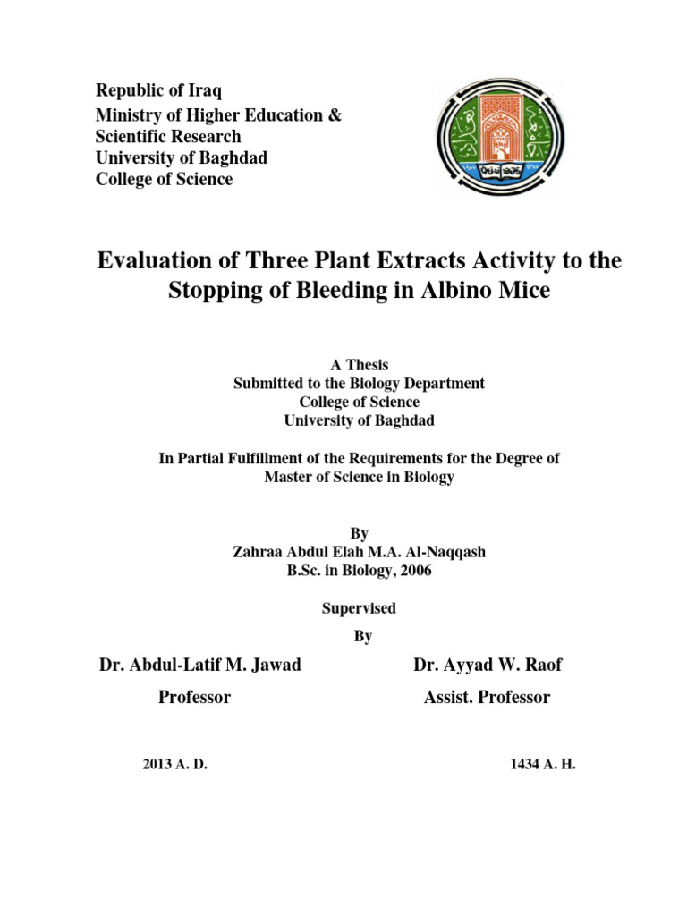 Evaluation of Three Plant Extracts Activity | PDF | Coagulation | Thesis