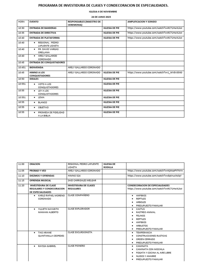 Programa Sabado 24 Investidura 1 | PDF