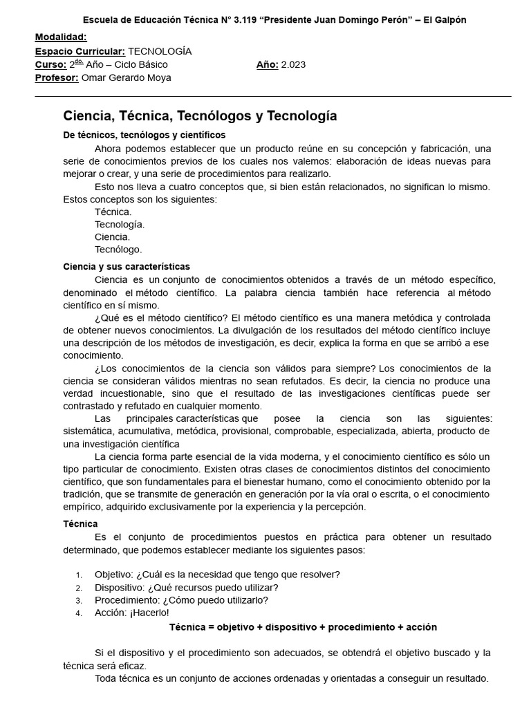 Teoría #02 - Ciencia Tecnica y Tecnología - 2° Año - 3.119 | PDF ...