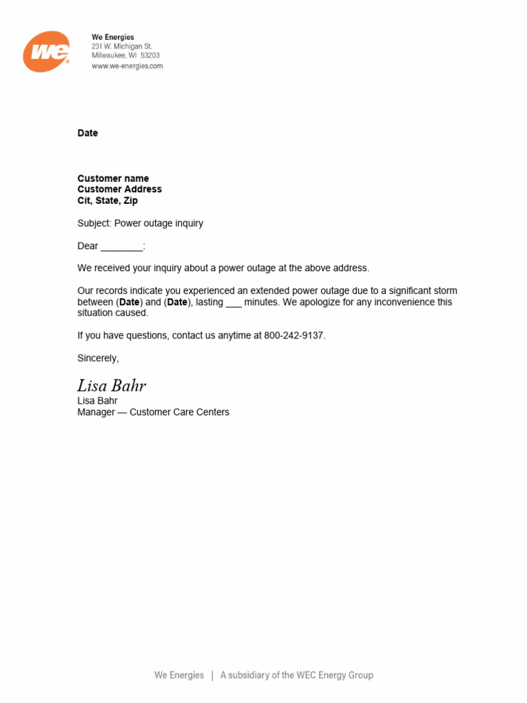 Power Outage Info Letter | PDF