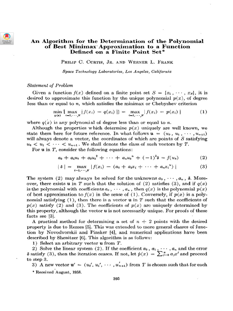 An Algorithm For The Determination of The Polynomial of Best Minimax-Approximation To A Function ...