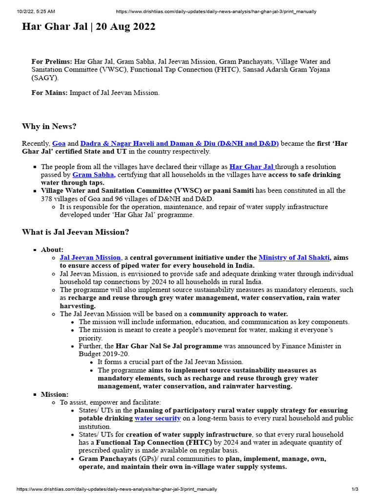 Har Ghar Jal 2022 | PDF | Groundwater | Water Supply