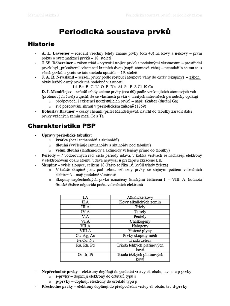 MO3 - Periodická Soustava Prvků, Periodický Zákon | PDF