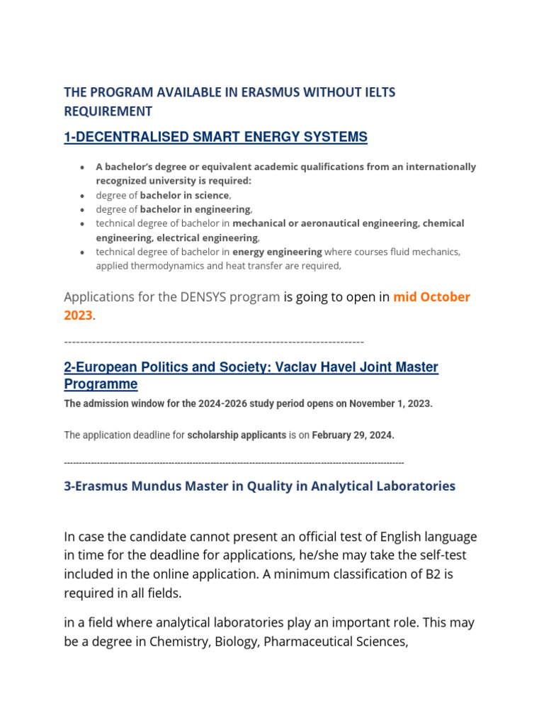 Erasmus Programs Without IELTS | PDF