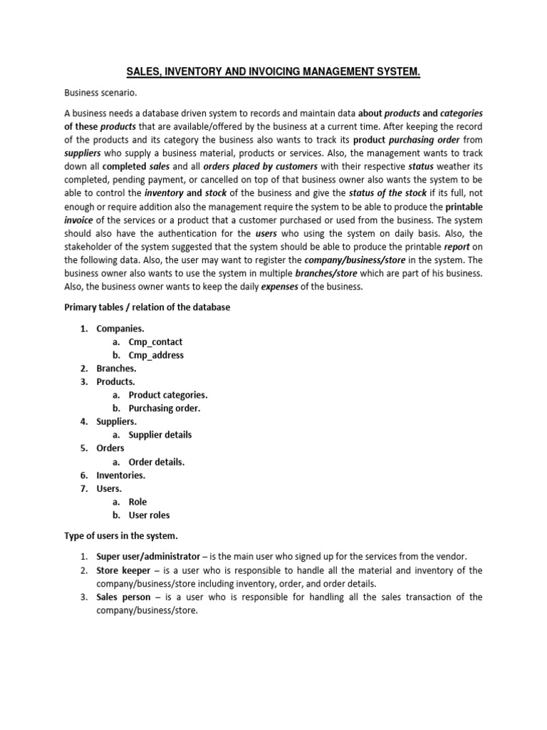 Sales Inventory and Invoicing Management System | PDF | Business